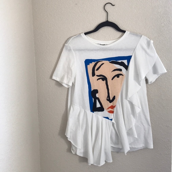 Zara | Tops | Zara White Shirt With Applique | Poshmark